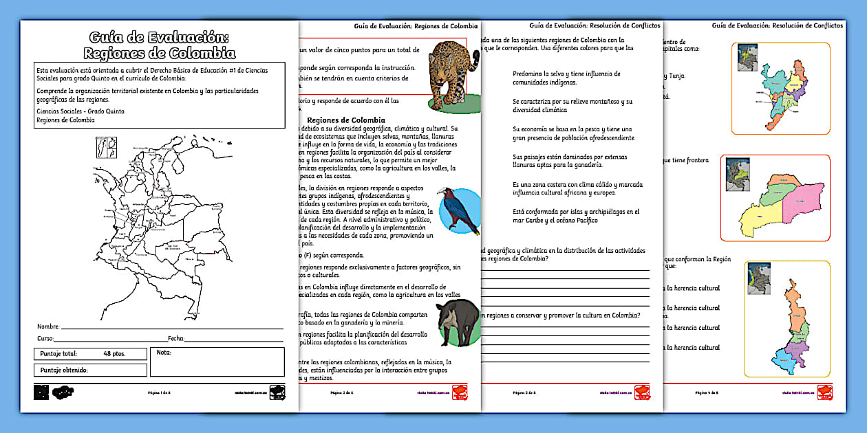 Guía de Evaluación: Regiones de Colombia- Twinkl Colombia