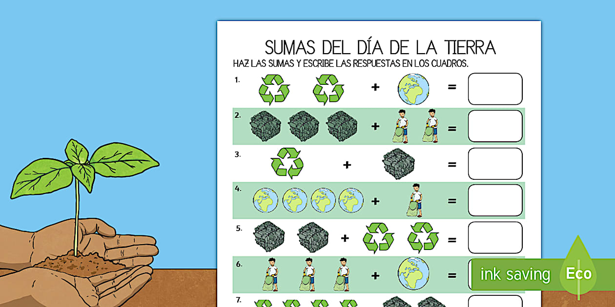 Ficha de actividad: Sumas - Día de la Tierra - Twinkl