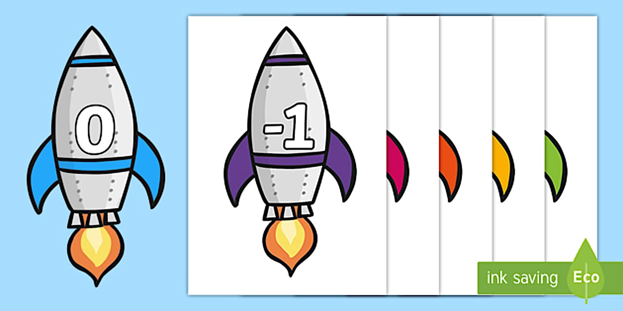 Negative Numbers on Rockets Cut-Outs (teacher made) - Twinkl