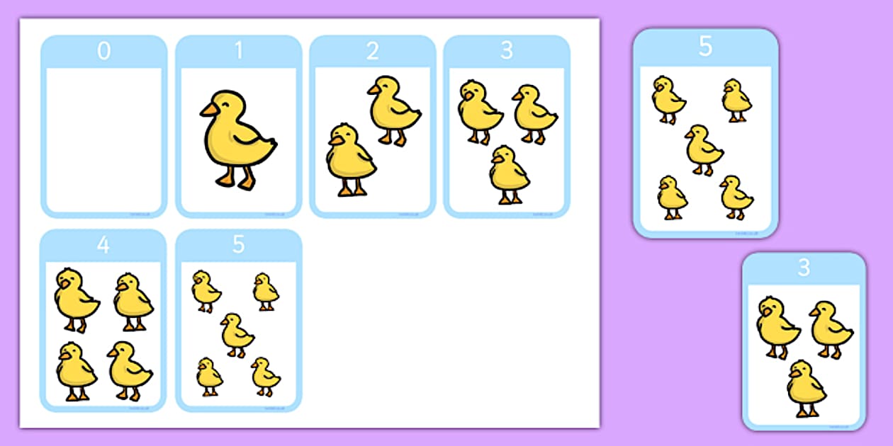Five Little Ducks Counting Cards - Twinkl
