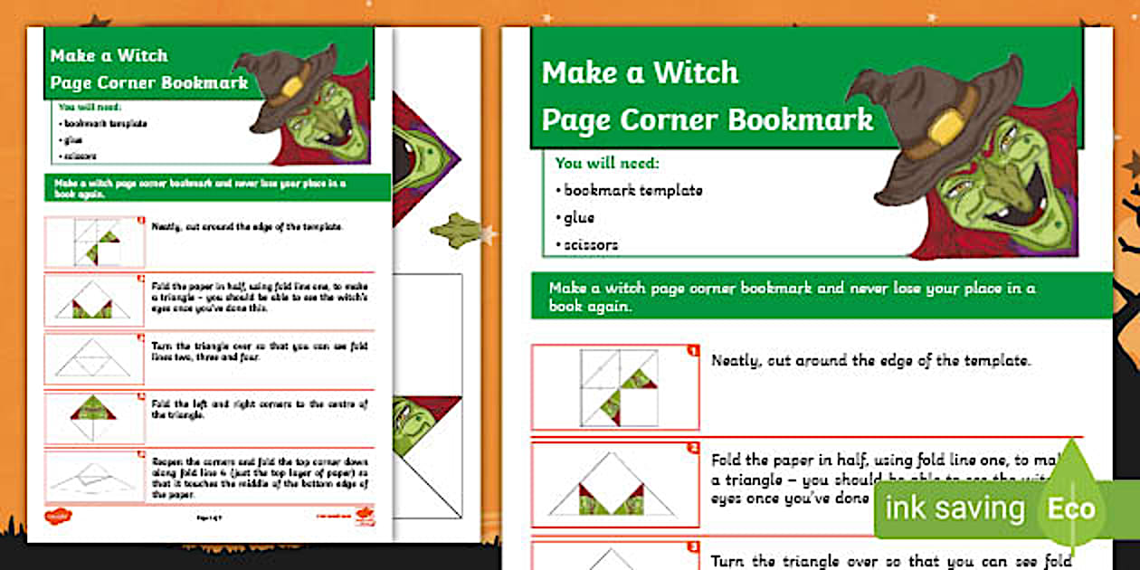 Witch Page Corner Bookmark | Halloween Bookmark Templates