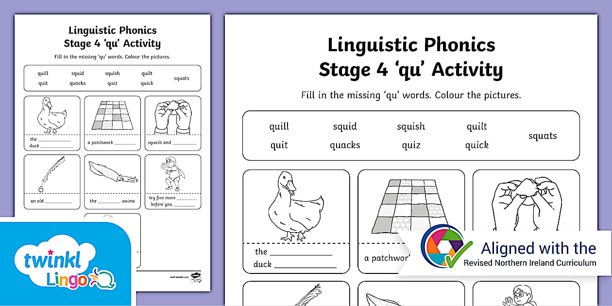Linguistic Phonics Stage 4 'qu' Activity Sheet - Twinkl