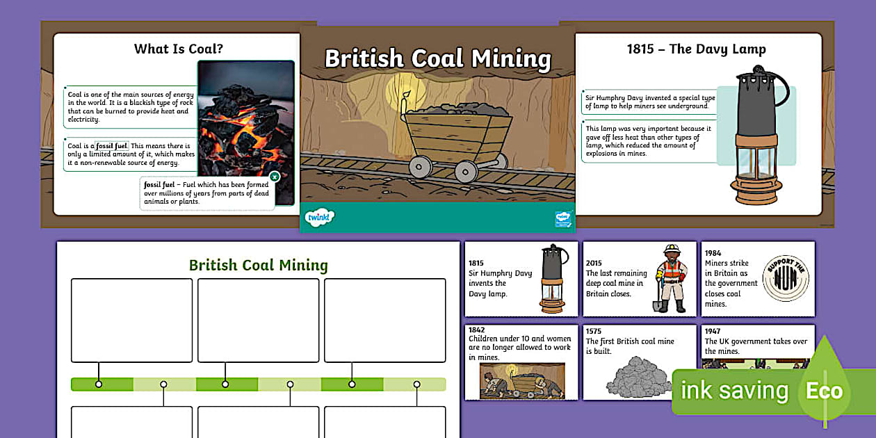 KS1 Coal Mining PowerPoint and Timeline Activity - Twinkl