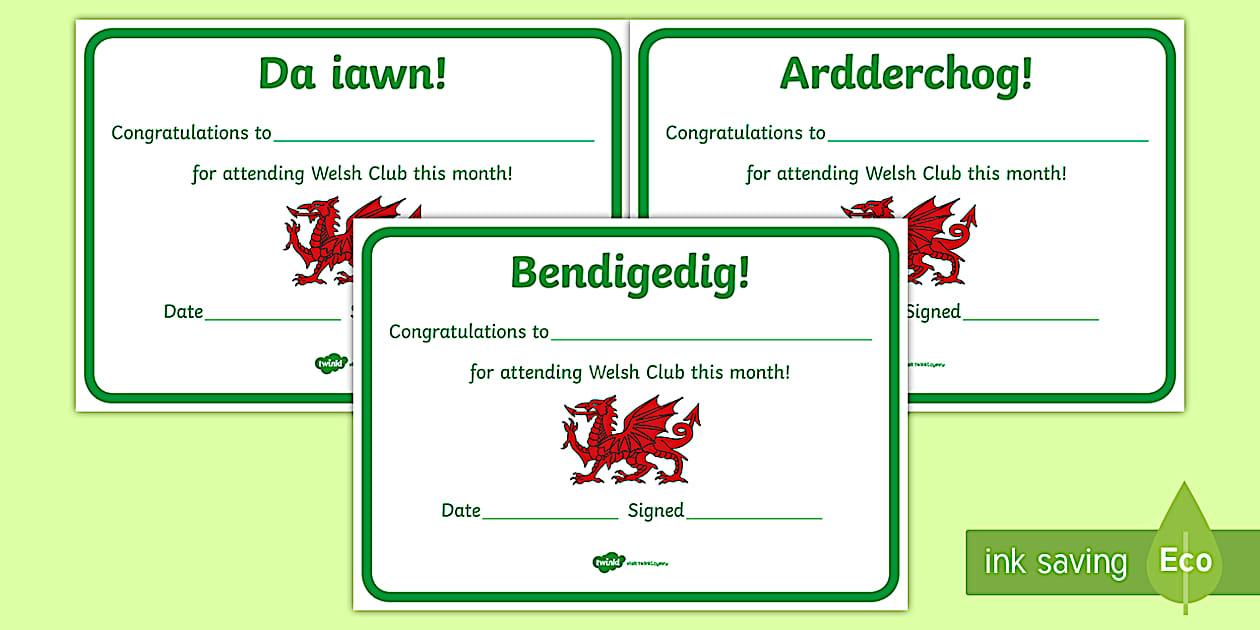 Editable Welsh Club Certificates - Twinkl