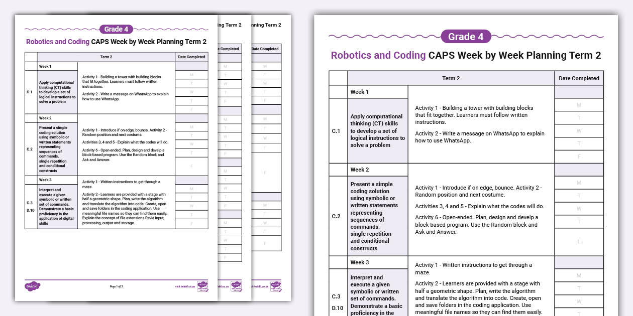 Grade 4 Robotics & Coding Week-By-Week Planning Term 2