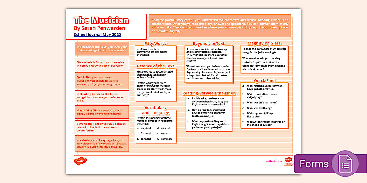 L4 May 2020 School Journal The Musician Story Comprehension