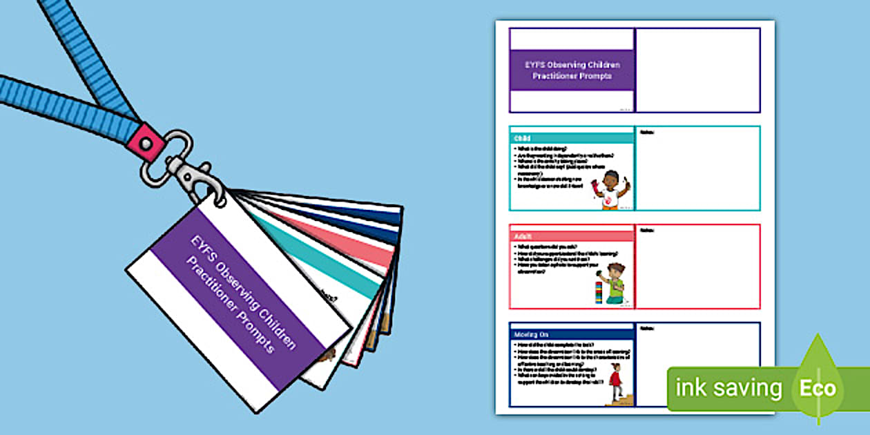 EYFS Lanyard-Sized Observing Children Practitioner Prompt Cards (New EYFS