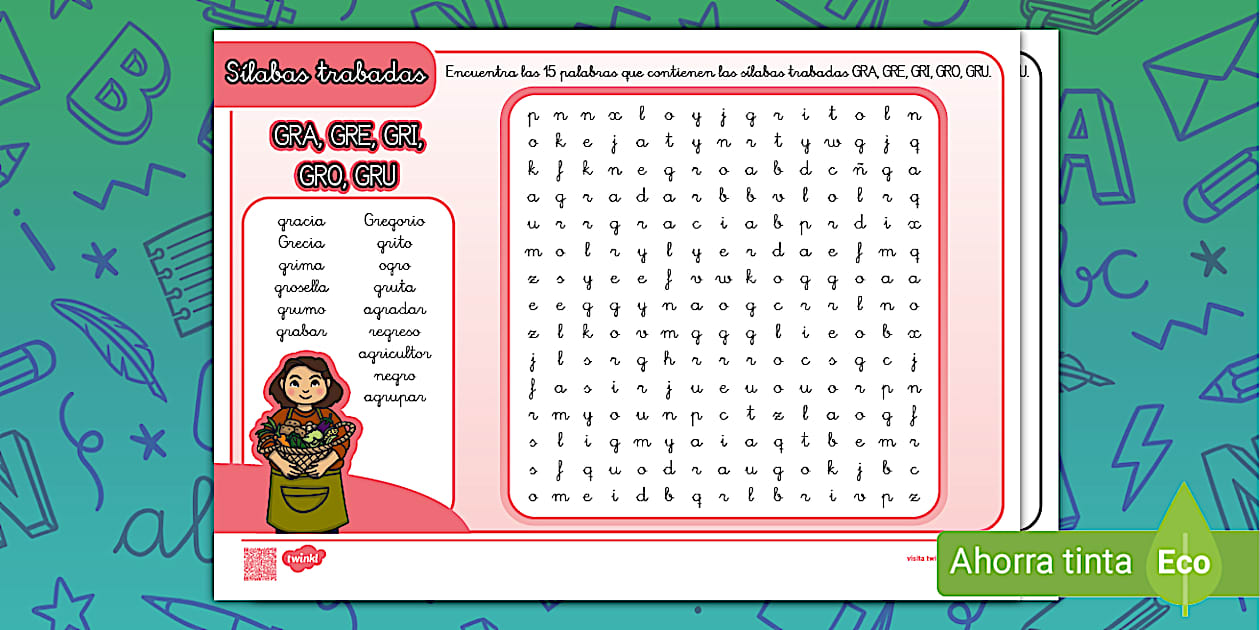 Sopa De Letras Sílabas Trabadas Gra Gre Gri Gro Gru