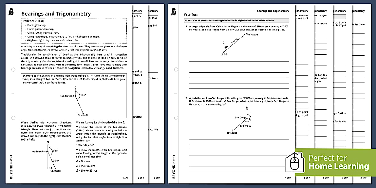 👉 Bearings and Trigonometry Worksheet | GCSE Maths | Beyond