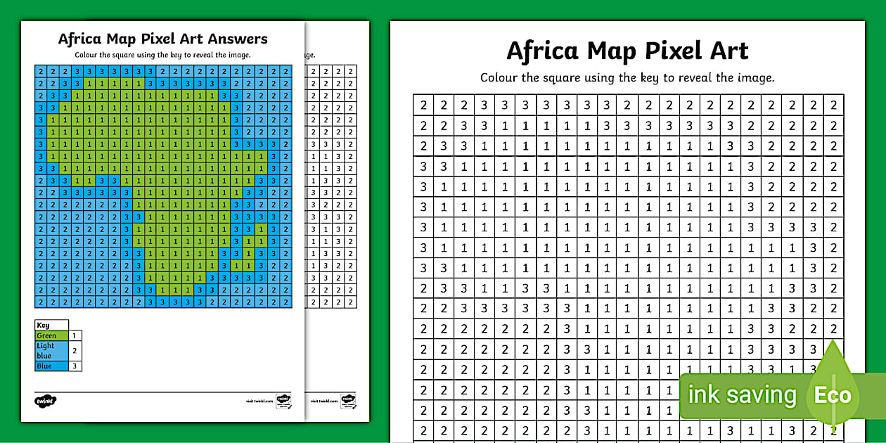 Africa Map Pixel Art Template (teacher made) - Twinkl