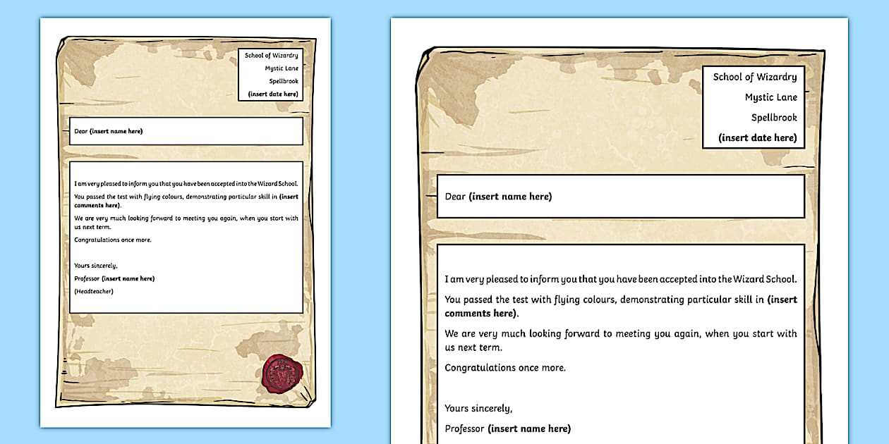 Editable Wizard School Acceptance Letter Template - Twinkl