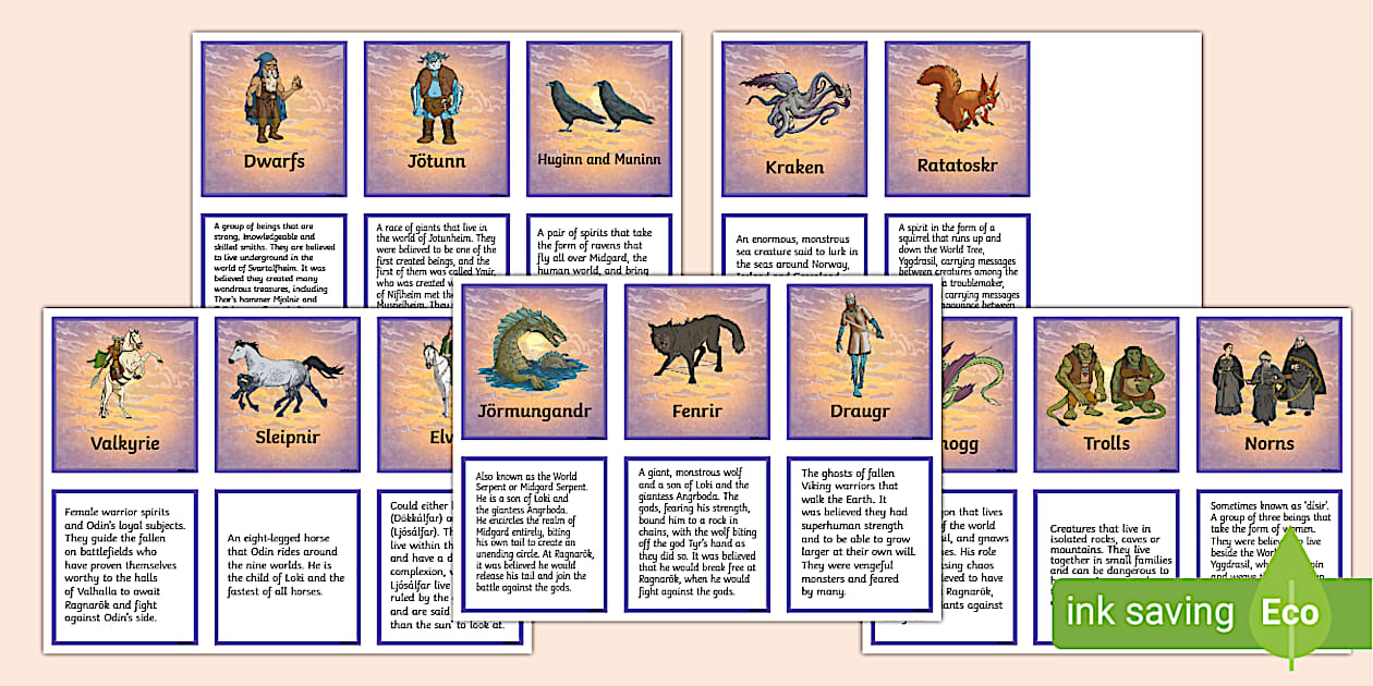 Viking Mythical Animals - Matching Cards