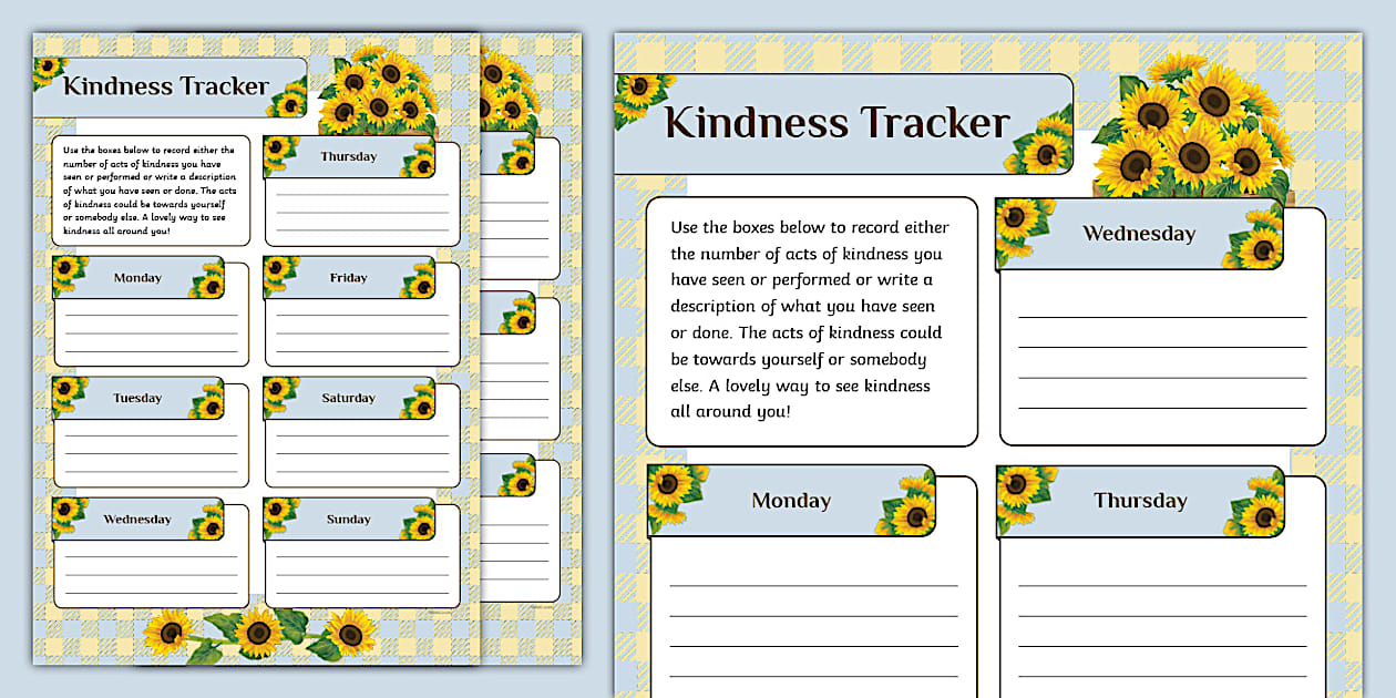 Sunflower-Themed Kindness Tracker (teacher made) - Twinkl