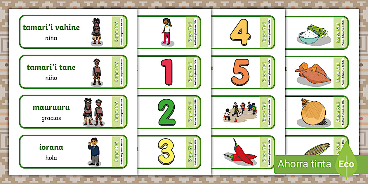 Tarjetas de Vocabulario Rapa Nui Español