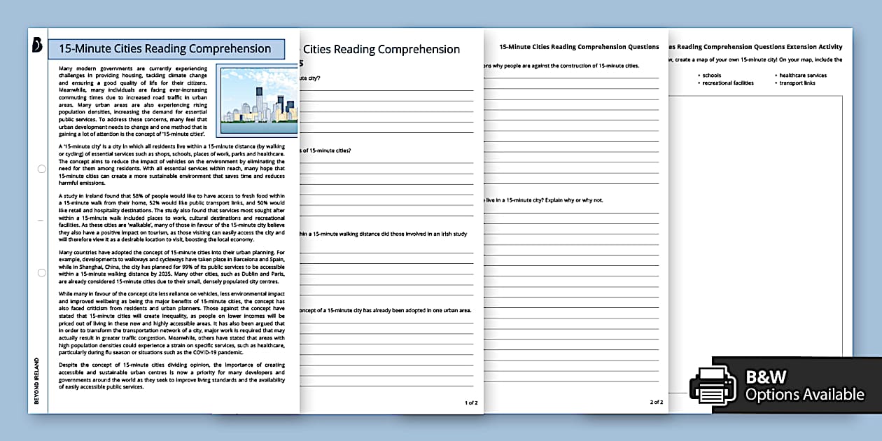 15-Minute Cities Reading Comprehension (Teacher-Made)