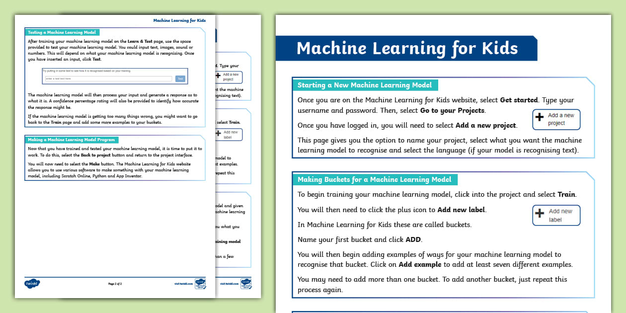 A Guide to Machine Learning for Kids Help Cards - Twinkl - KS2