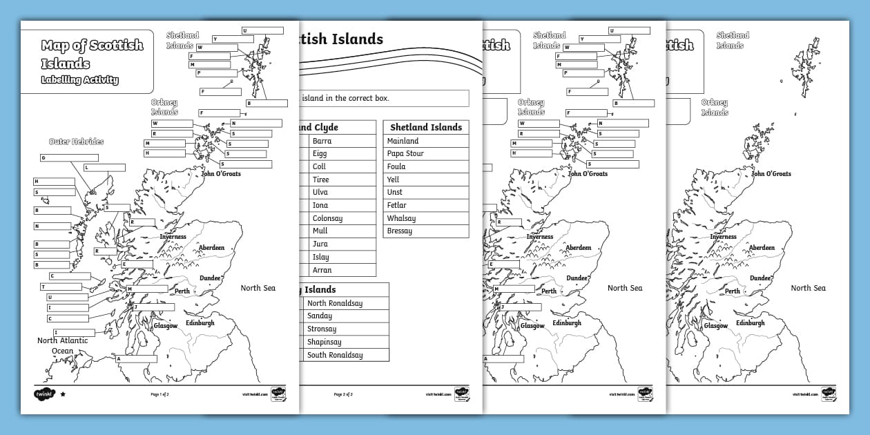 Map of Scottish Islands Labelling Activity (teacher made)