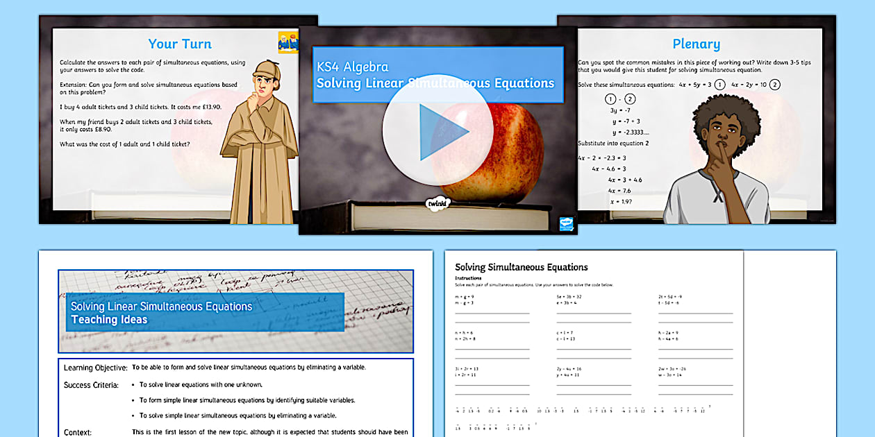 Solving Linear Simultaneous Equations Lesson Pack | Beyond