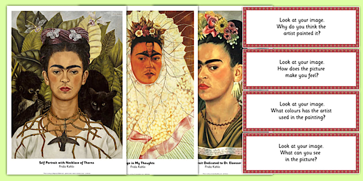 Frida Kahlo Artist Photopack and Prompt Questions - Twinkl