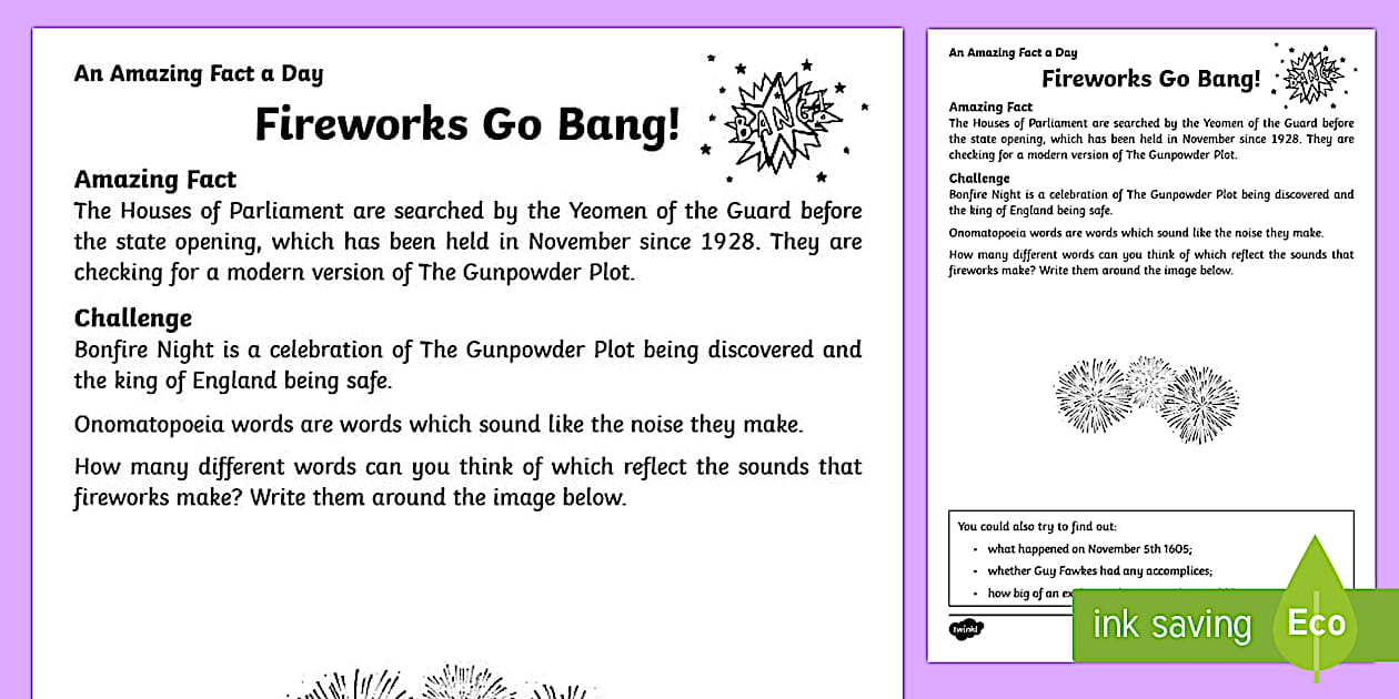 Fireworks Go Bang Worksheet / Worksheet - Twinkl