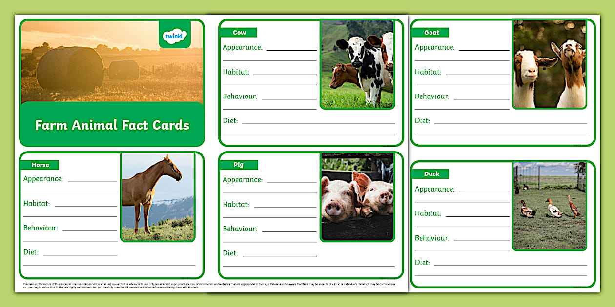 Farm Animal Fact Cards Templates (l'enseignant a fait)
