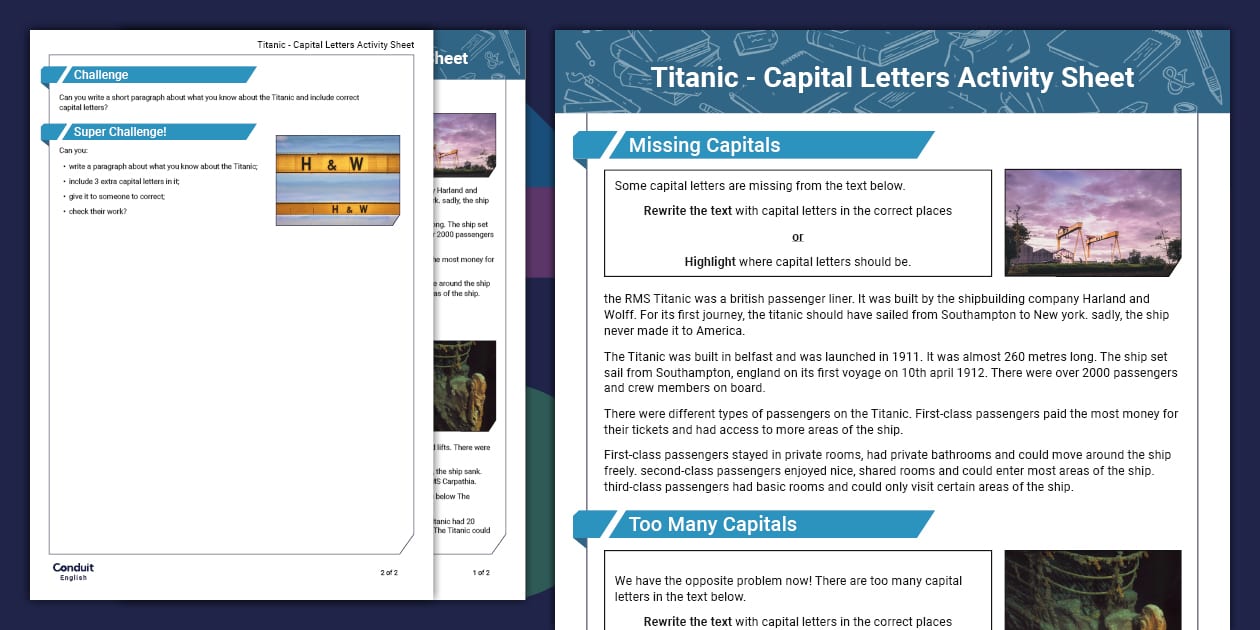 Reinforcing Capital Letters: Titanic Themed Activity Sheet