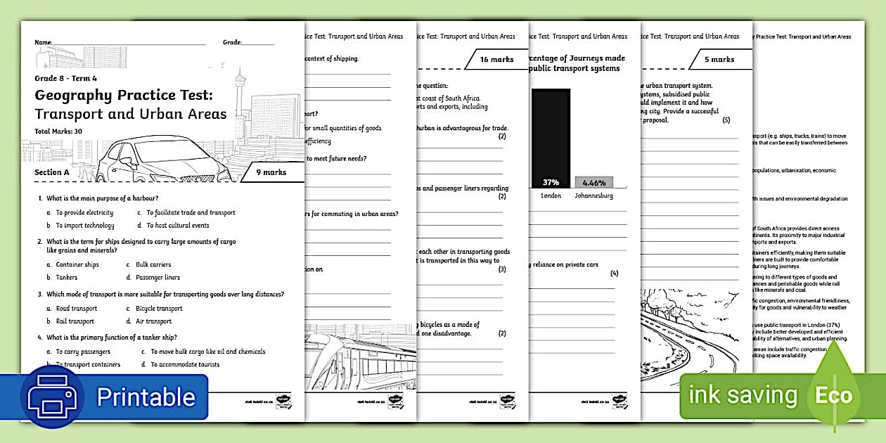 Grade 8 Geography Practice Test Term 4: Transport &Urban Areas