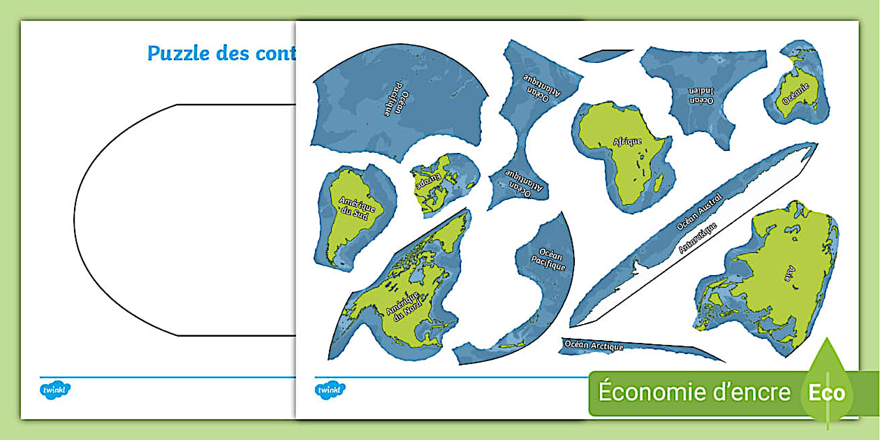 Puzzle des Continents et Océans (teacher made) - Twinkl