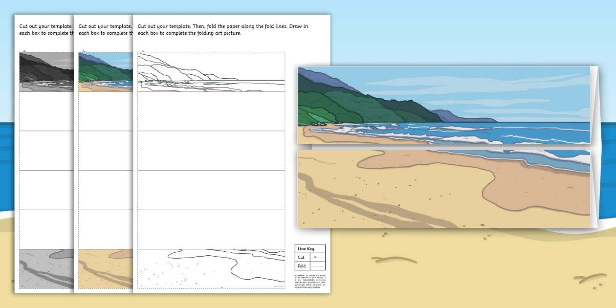 Beach Folding Art Template (teacher made) - Twinkl