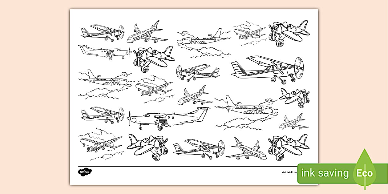 Plane Doodle Colouring Page (teacher made) - Twinkl