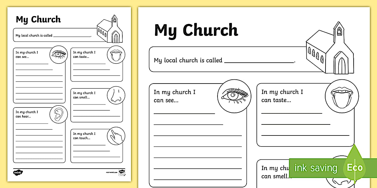 My church senses Worksheet / Worksheet - Twinkl