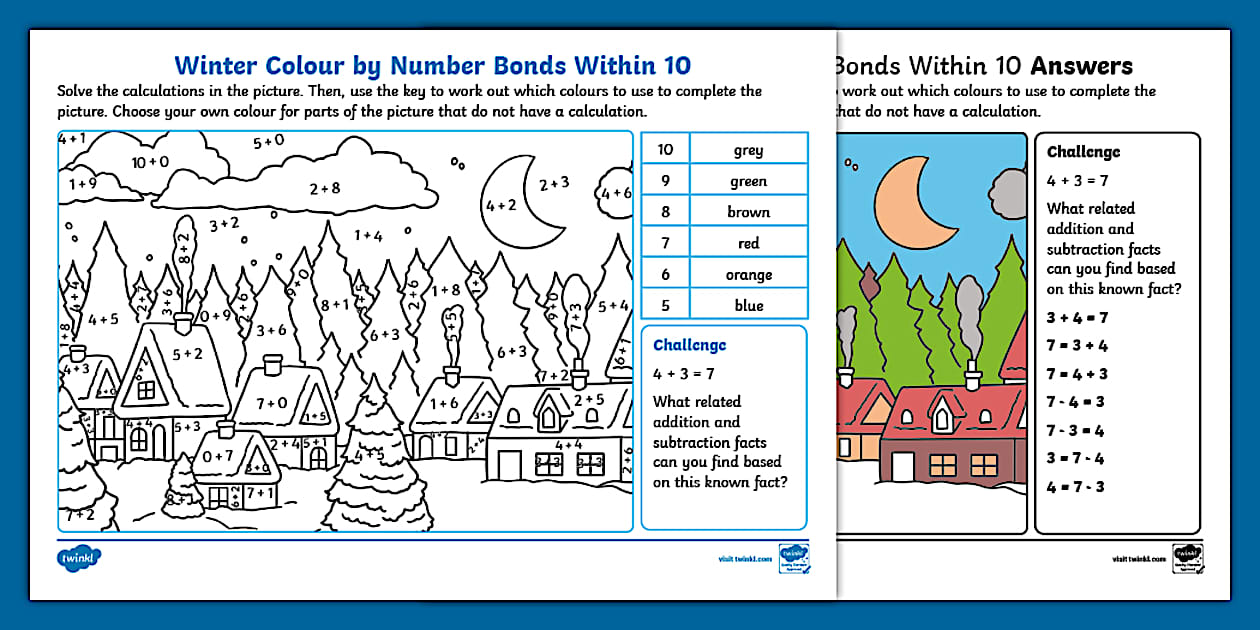 👉 Winter Colour By Number Bonds Within 10 - Twinkl - KS1