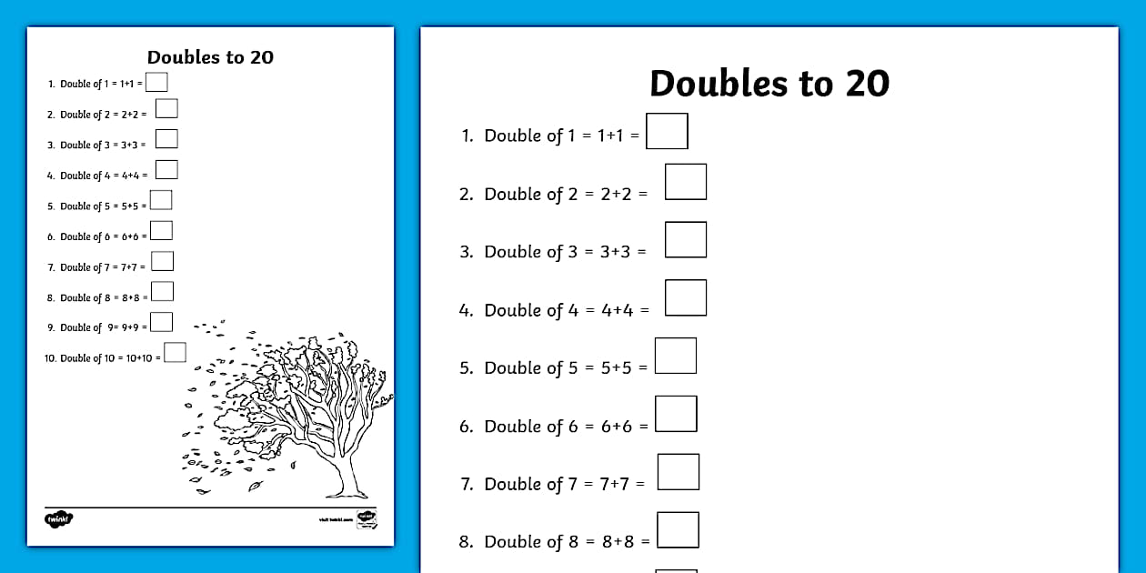 Doubles to 20 Autumn Activity Sheet (teacher made) - Twinkl