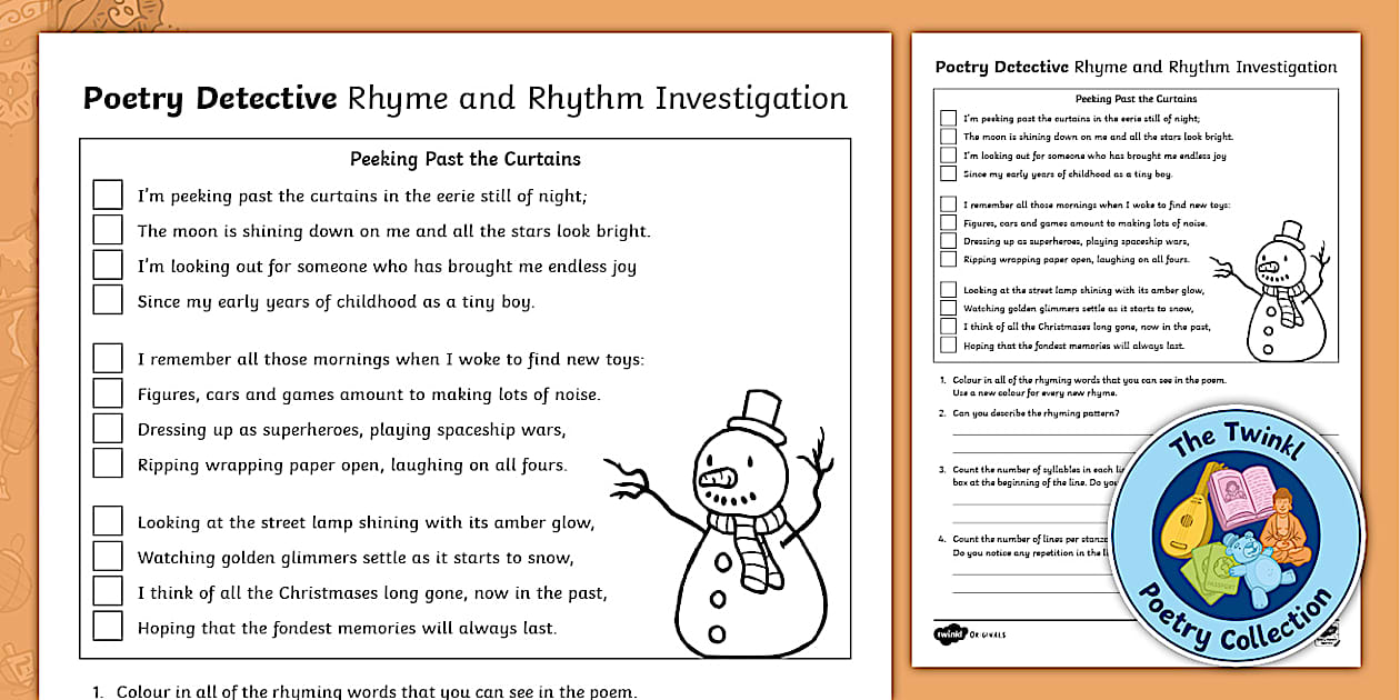 Christmas Poem Activity - Peeking Past The Curtains KS2