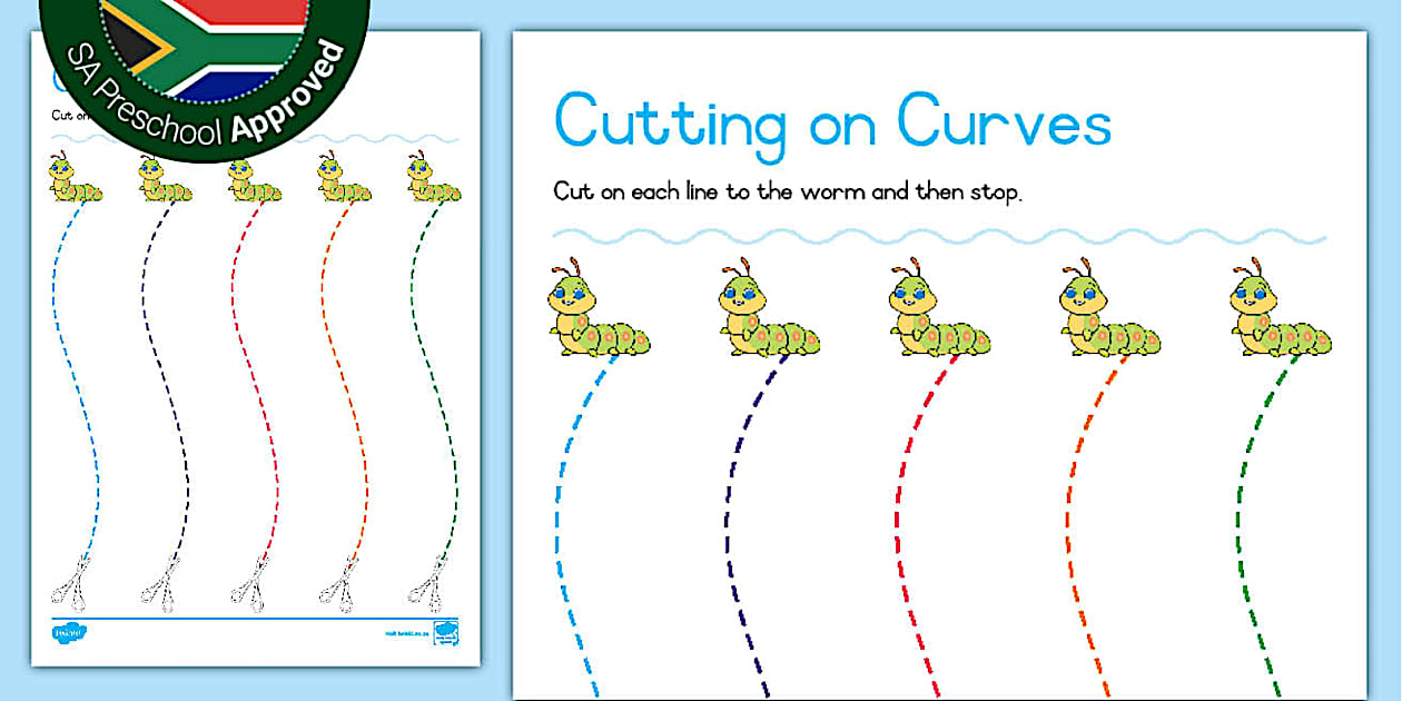Preschool Cutting Curved Lines Worksheet - Twinkl ZA