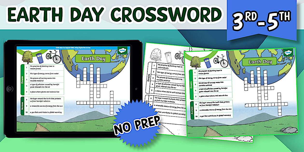 Earth Day Crossword for 3rd-5th Grade (teacher made)
