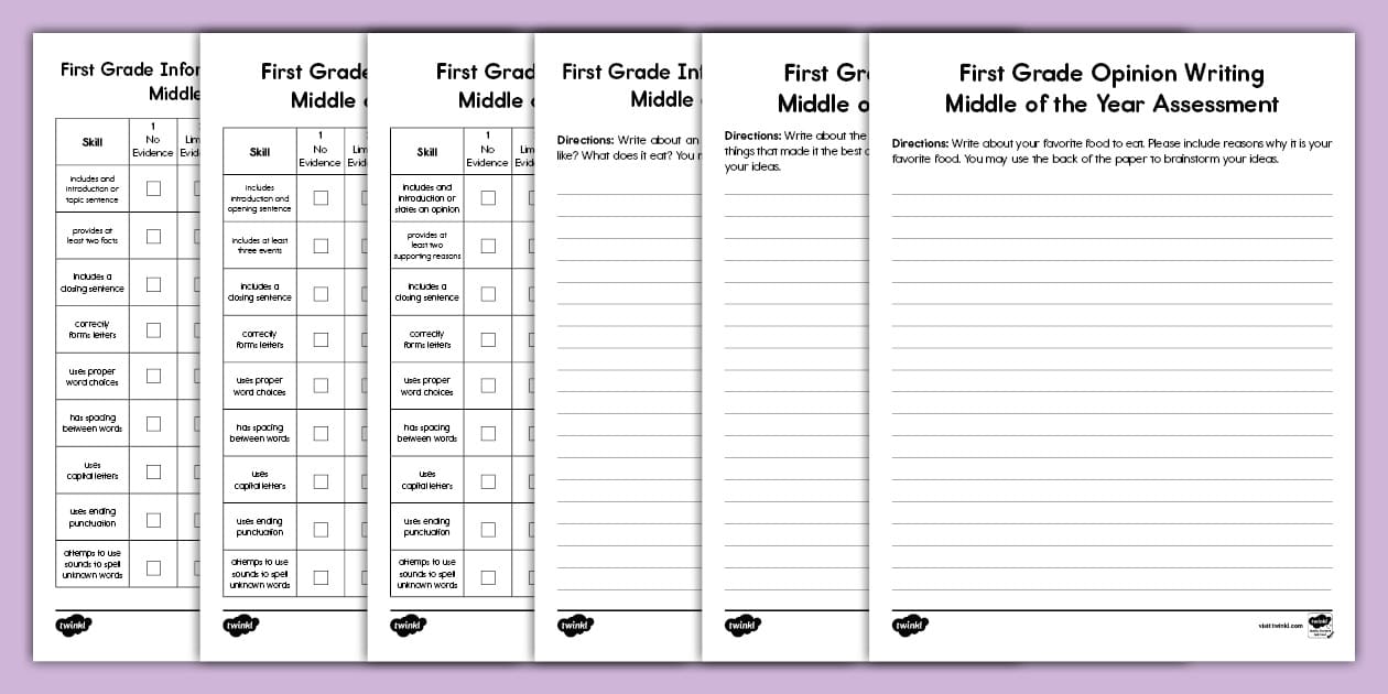 First Grade Middle of the Year Writing Assessment - Twinkl