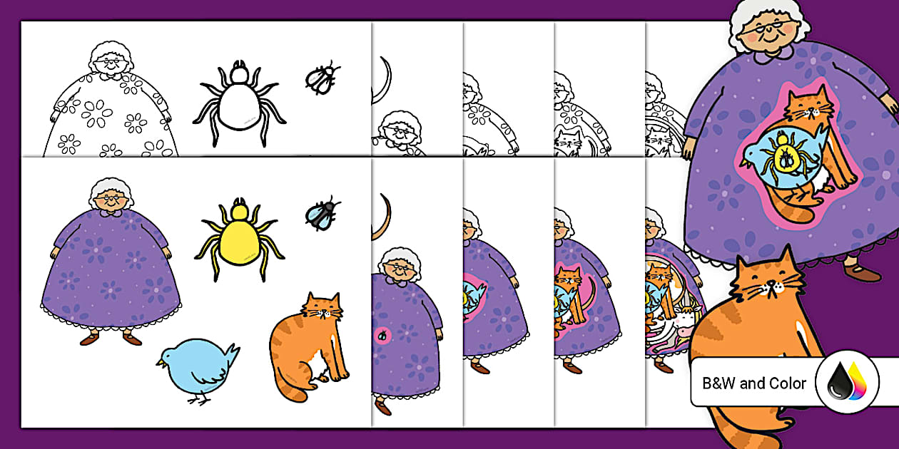 There Was an Old Lady Who Swallowed a Fly Cutouts - Twinkl