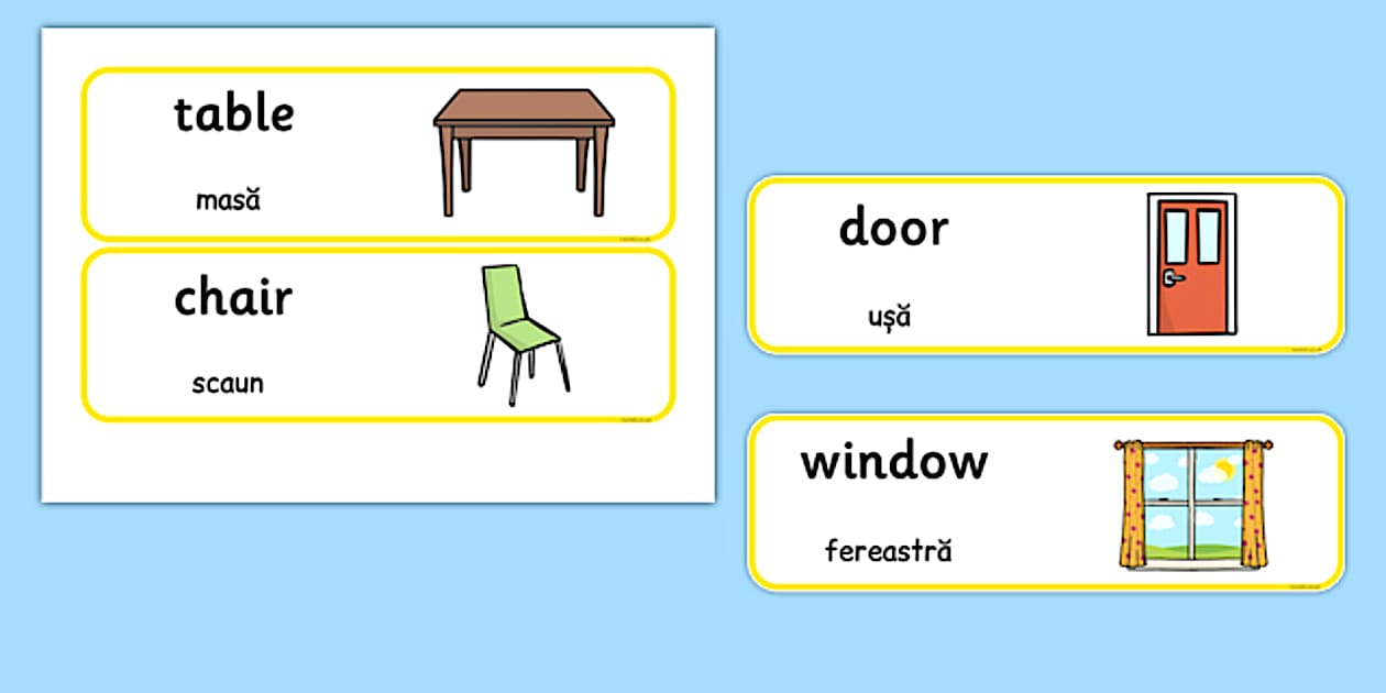 Classroom Furniture labels Romanian Translation - Twinkl