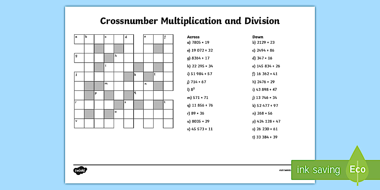 Number Fill In Puzzle | Multiplication & Division Activity