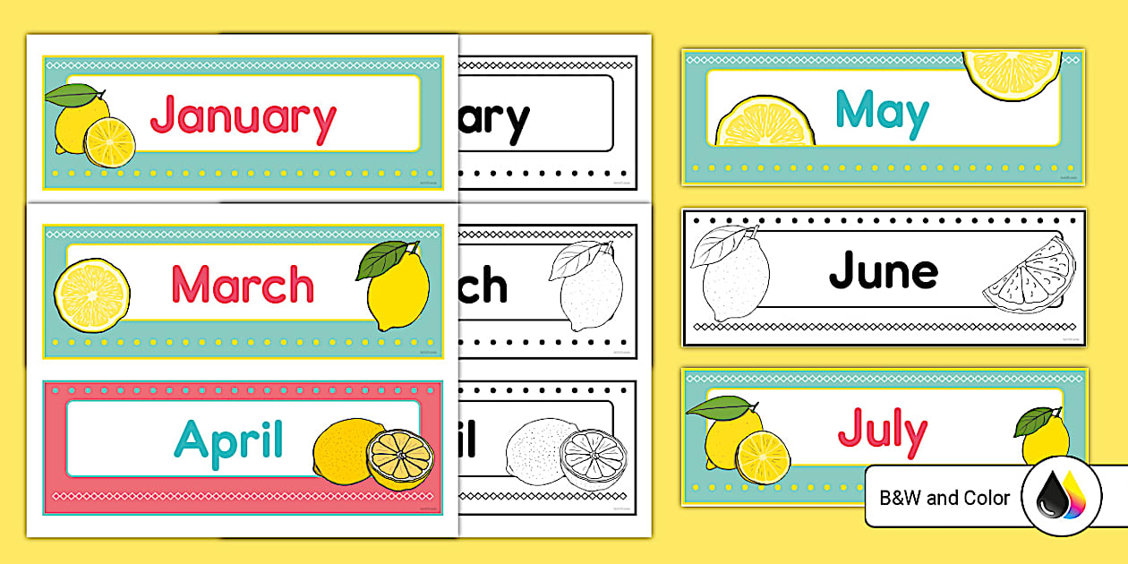 Lemon Theme Months of the Year Bulletin Board Labels