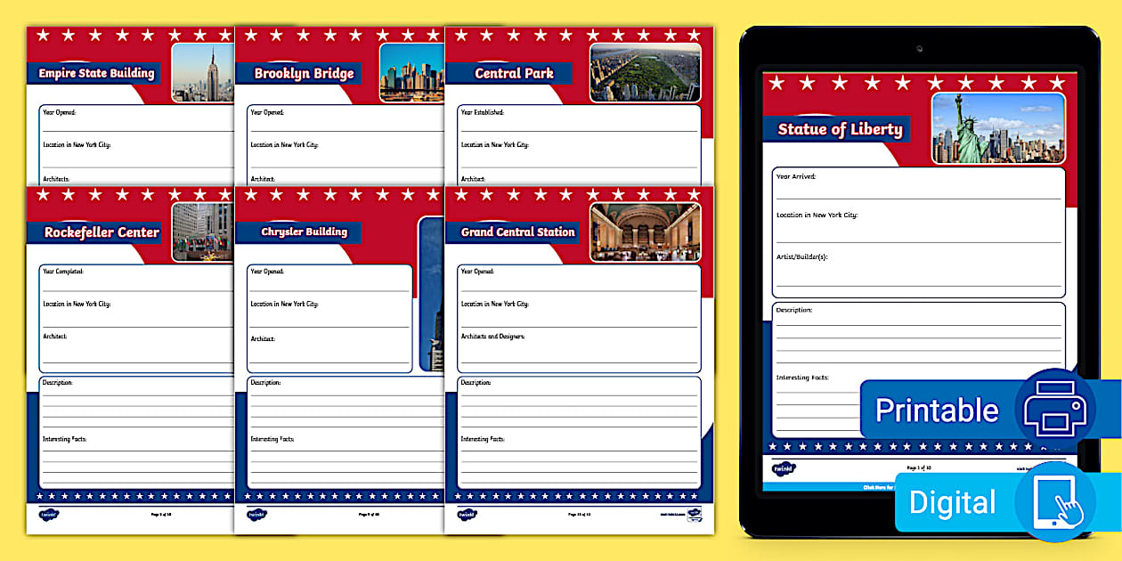 New York City Landmarks Research Worksheet for 3rd-5th Grade