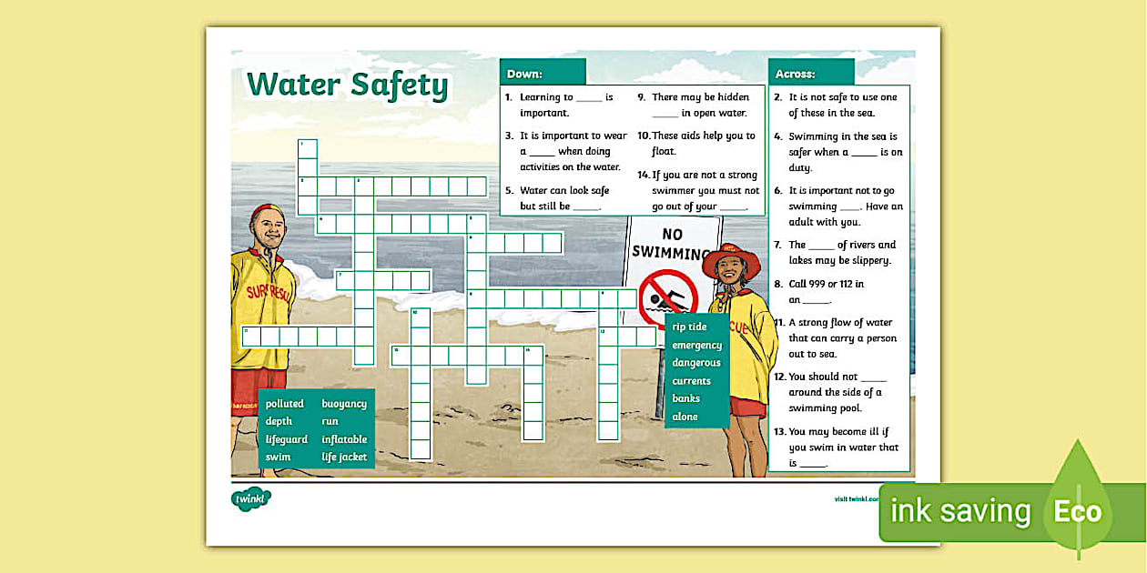 Printable Water Safety Crossword | Parents Resource