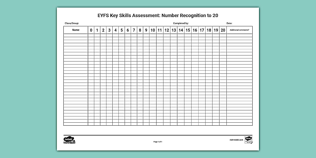 EYFS Key Skills Assessment Number Recognition to 20 | Twinkl