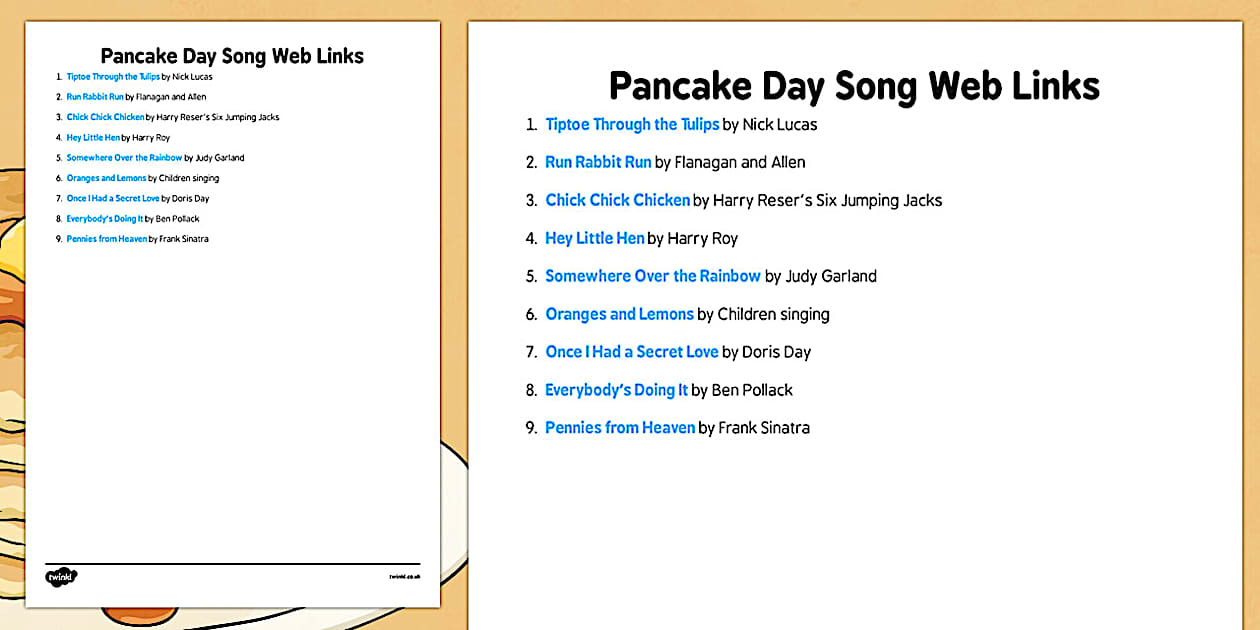 Pancake Day Song Weblinks (teacher made) - Twinkl