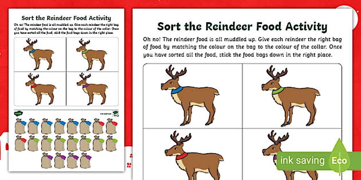 CfE Early Level Reindeer Food Sorting Worksheet / Worksheet