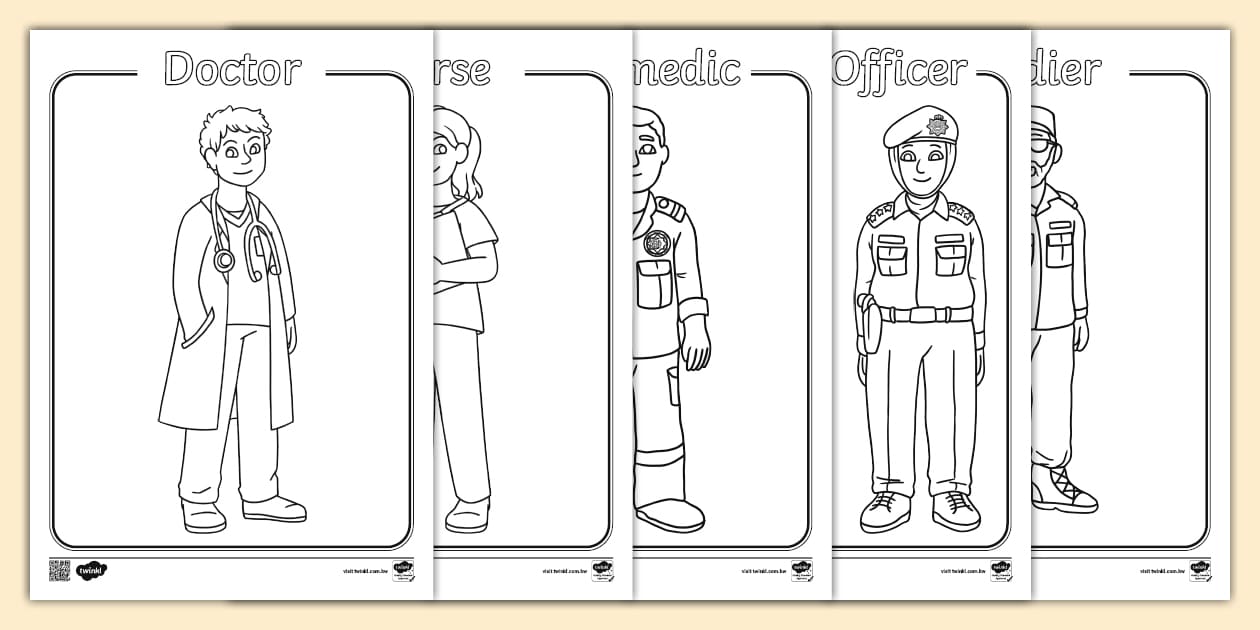 People Who Help Us in Kuwait Colouring Sheets (teacher made)