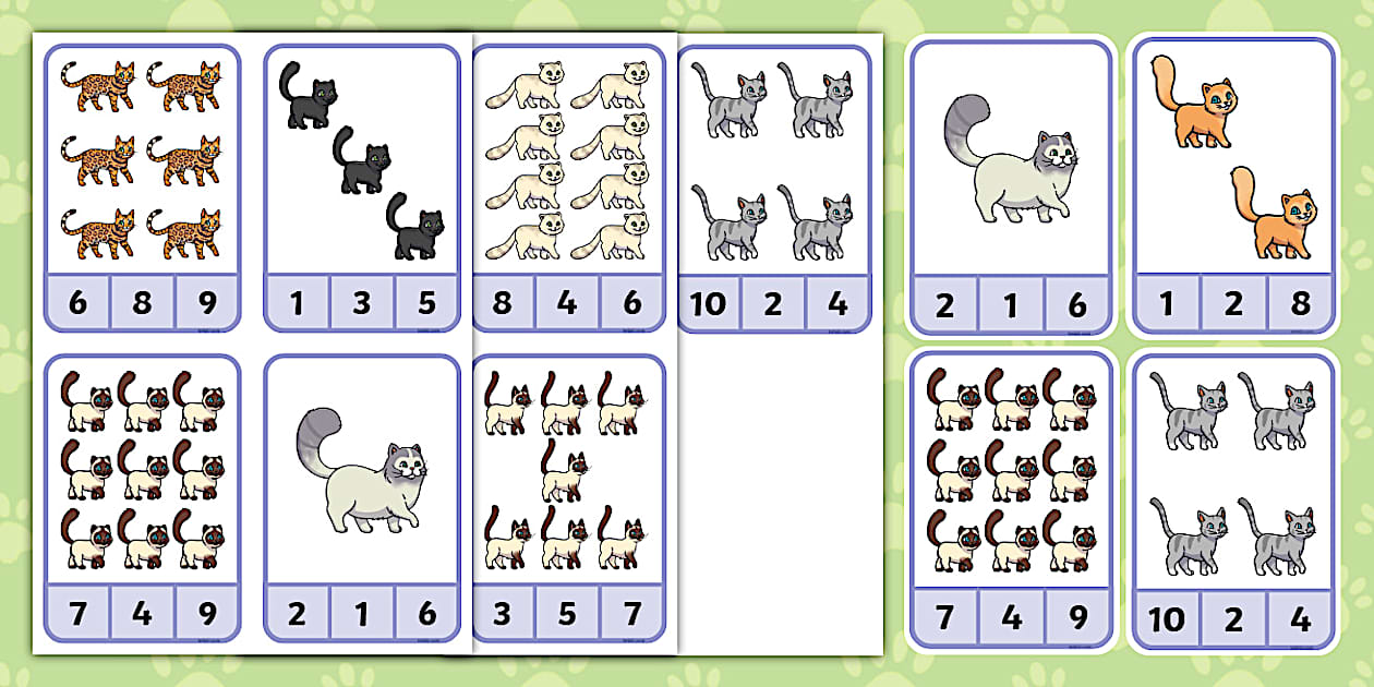 👉 Cats and Kittens Peg Counting Cards (teacher made)