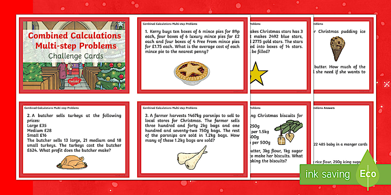 Multi-step Word Problems Christmas Maths Challenge Cards