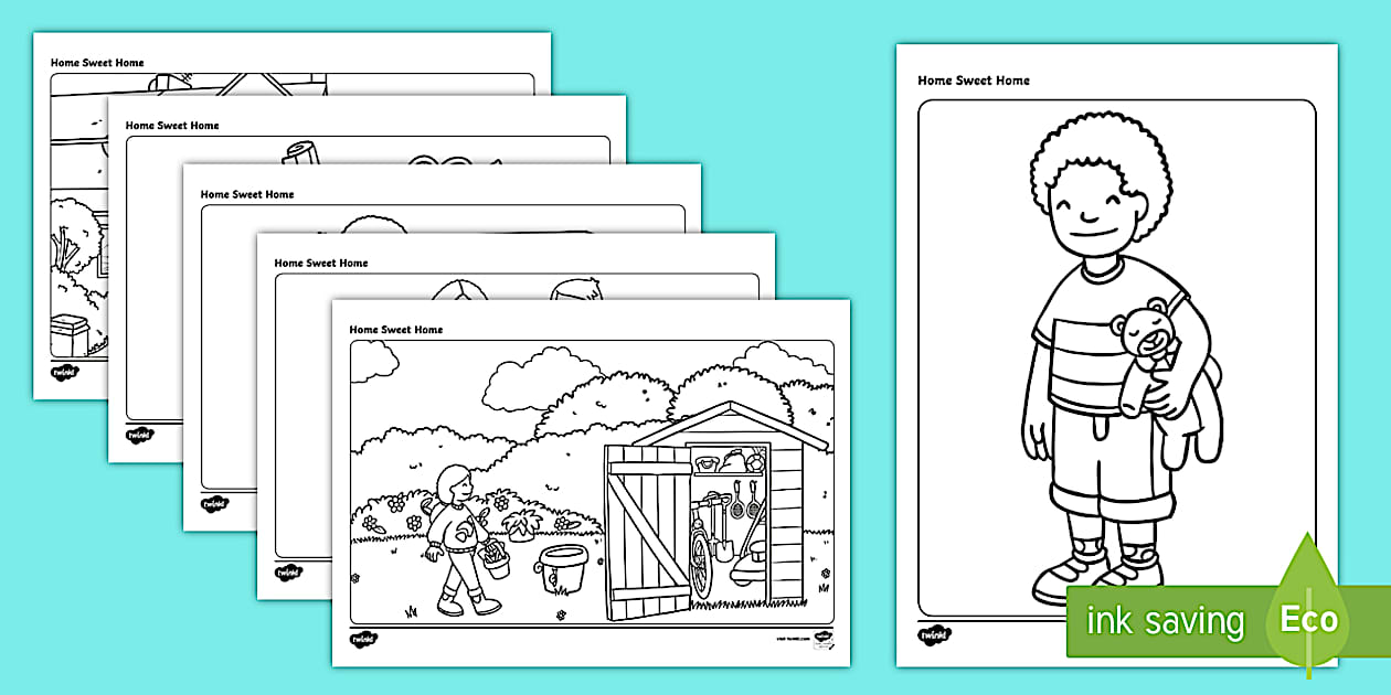 Home Sweet Home Colouring Pages (Teacher-Made) - Twinkl